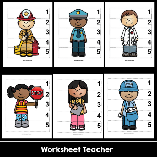 10 Community Helpers Number Sequence Puzzles - Classful