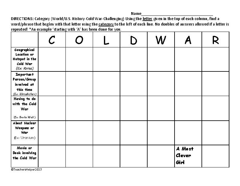 COLD WAR- A Challenging U.S. & World History Cooperative Activity (6 ...
