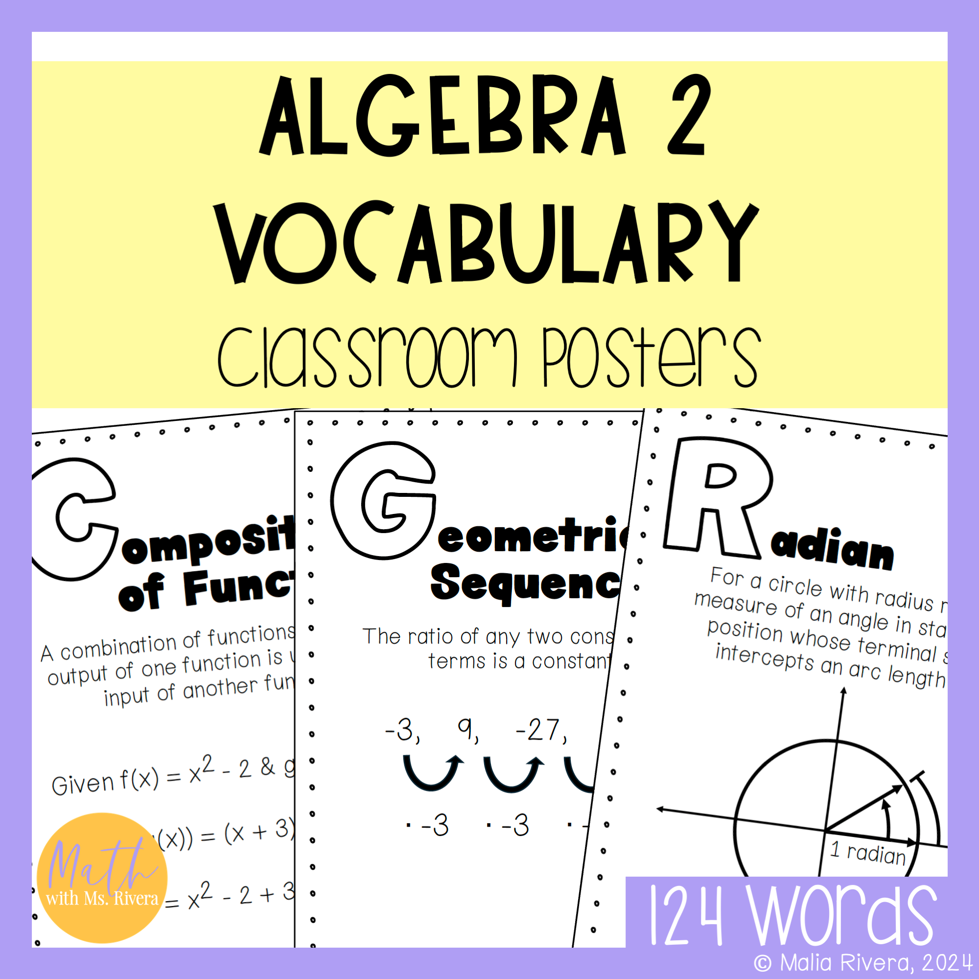 Algebra 2 Full Year Vocabulary Posters and Word Wall Classroom Decor ...