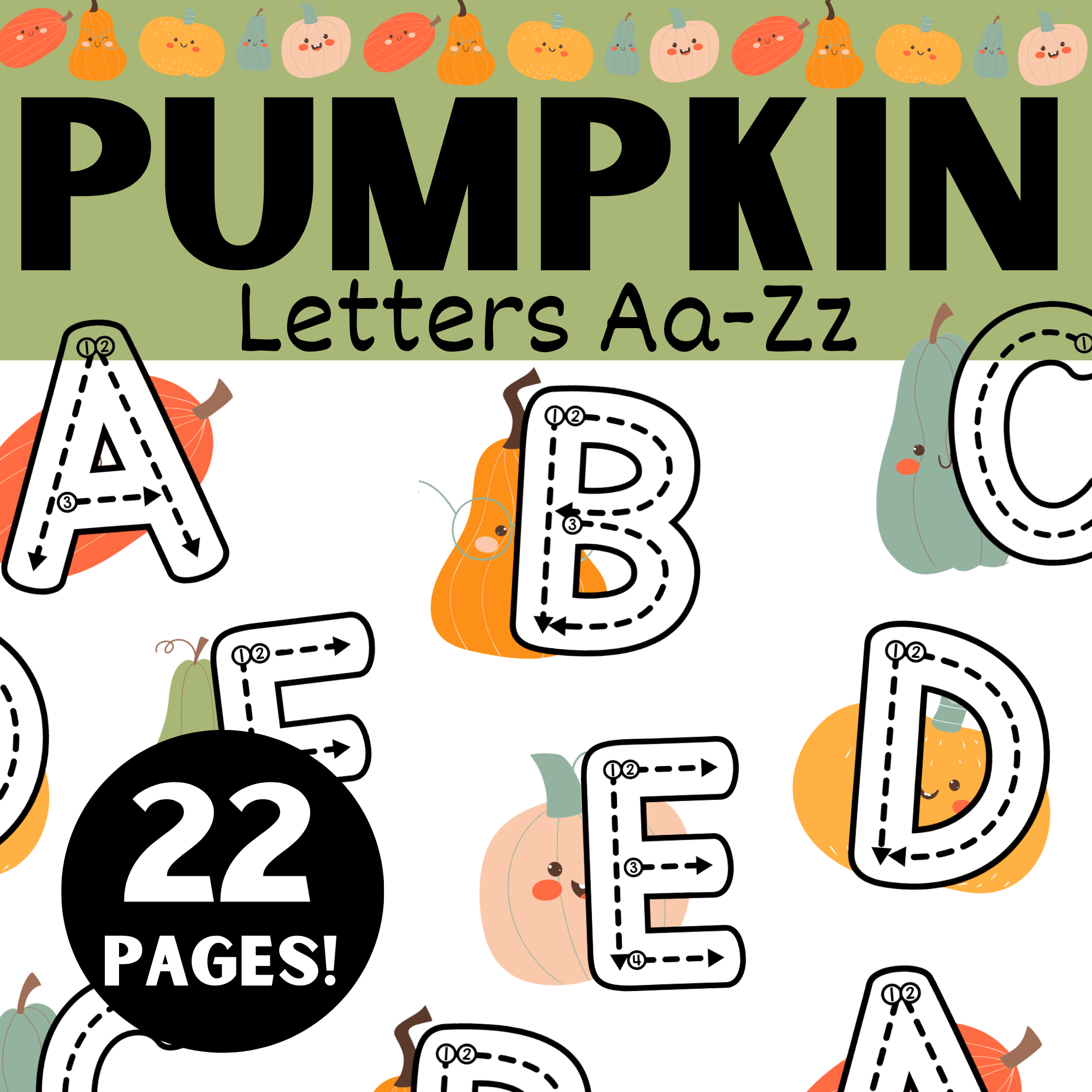 Colorful Pumpkin Letter Tracing Cards A-Z with Upper and Lowercase ...