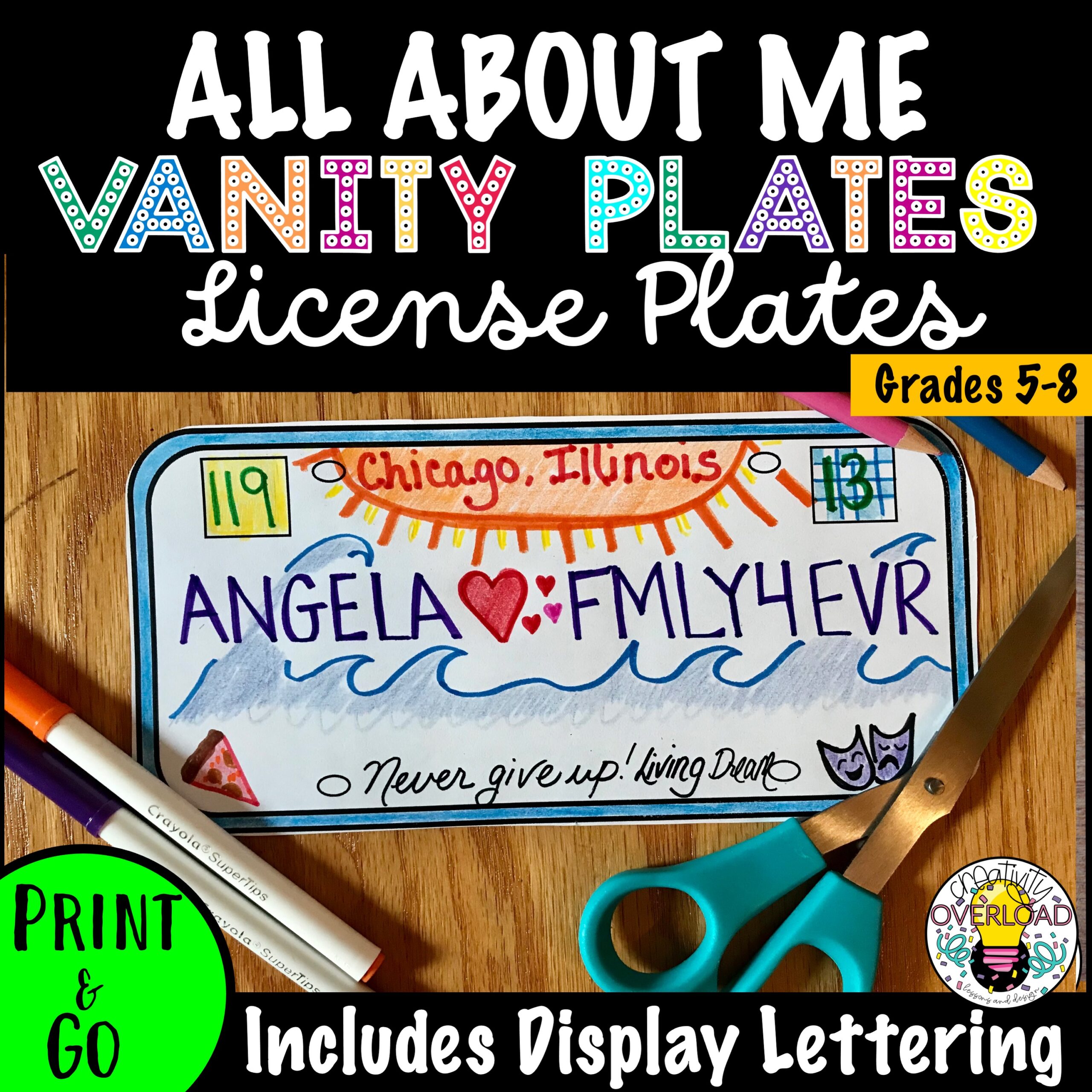All About Me License Plates- Make Back to School Vanity Plates - Classful
