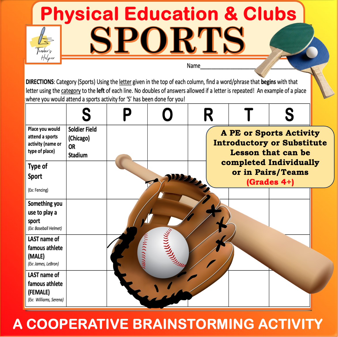 PHYSICAL EDUCATION- 'Sports'-A Fun Cooperative Brainstorming Activity ...