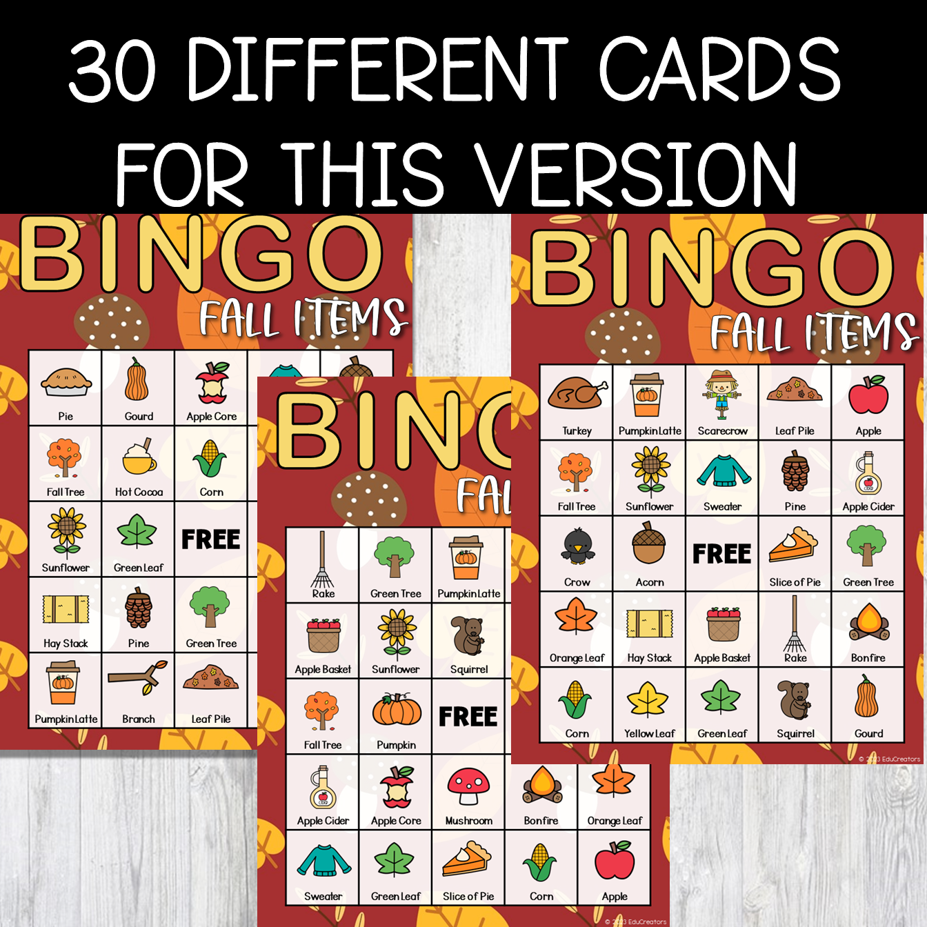 Fall Autumn Season Themed Bingo Cards - Classful