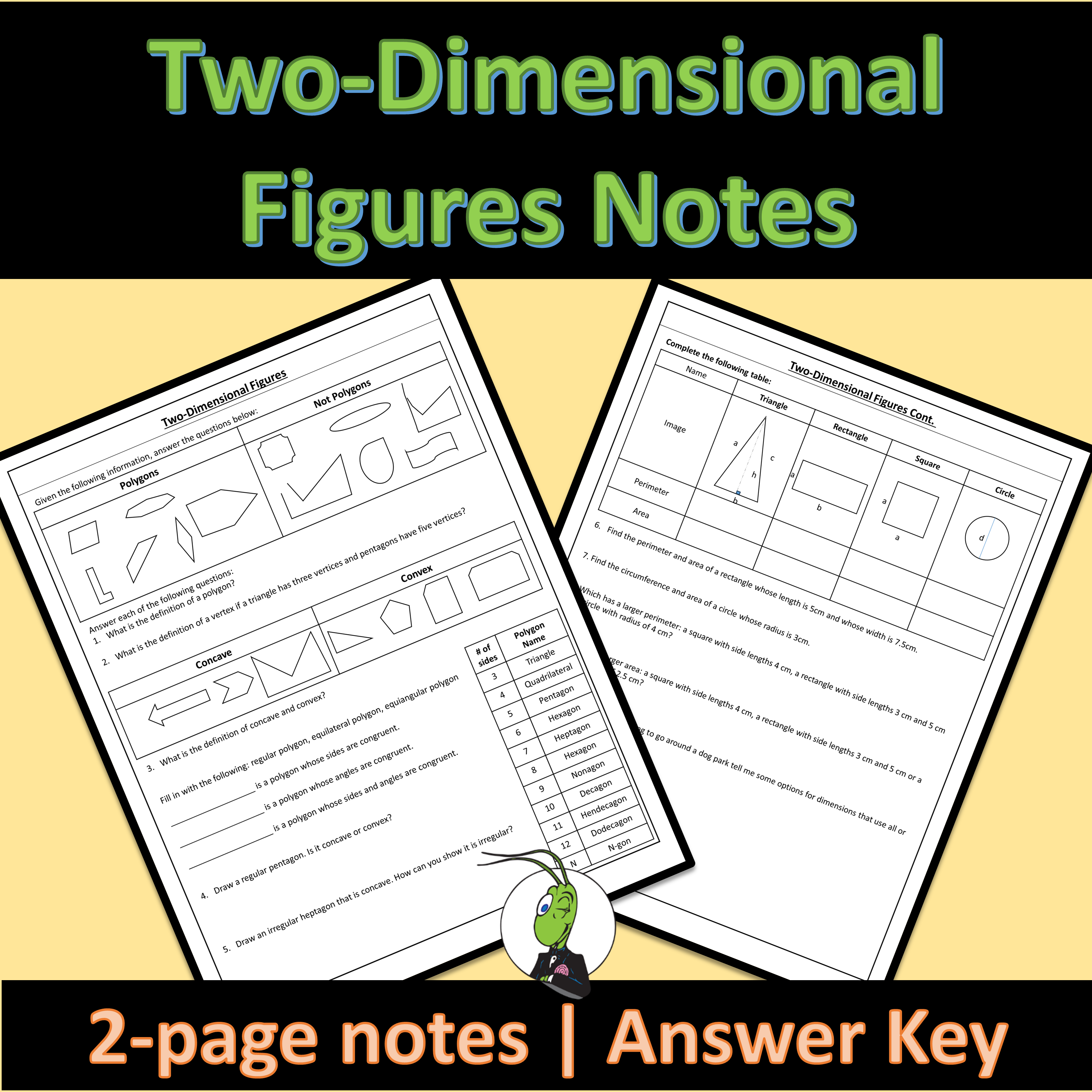 Two-Dimensional Figures Guided Notes 2D | Tools for Geometry Unit ...