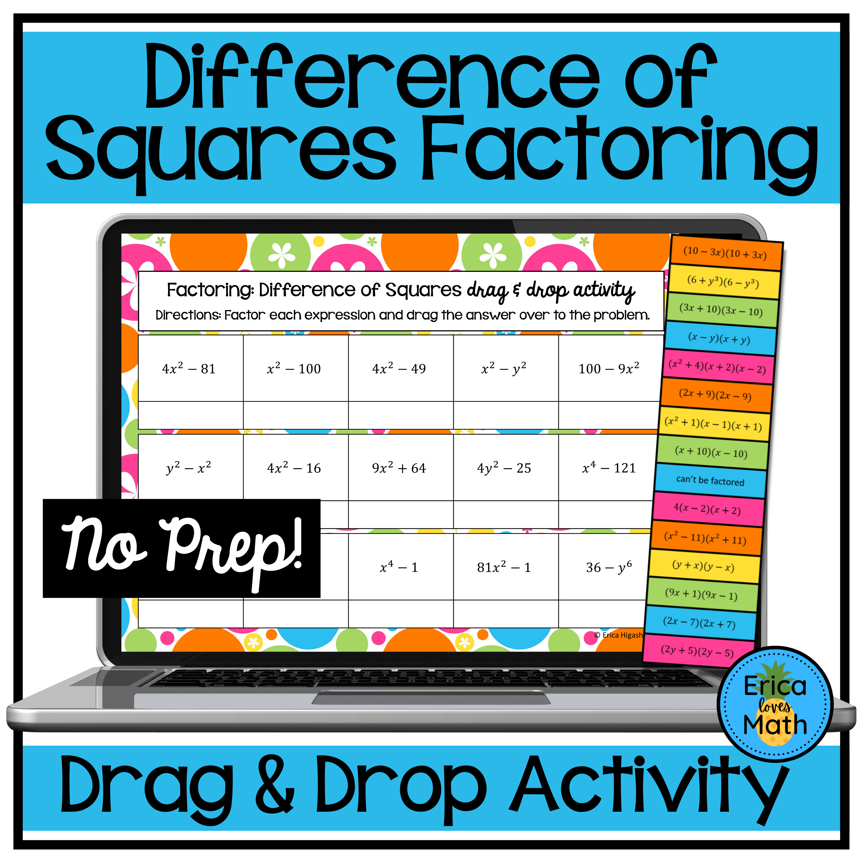 Factoring Difference of Squares Digital Drag & Drop Activity - Classful