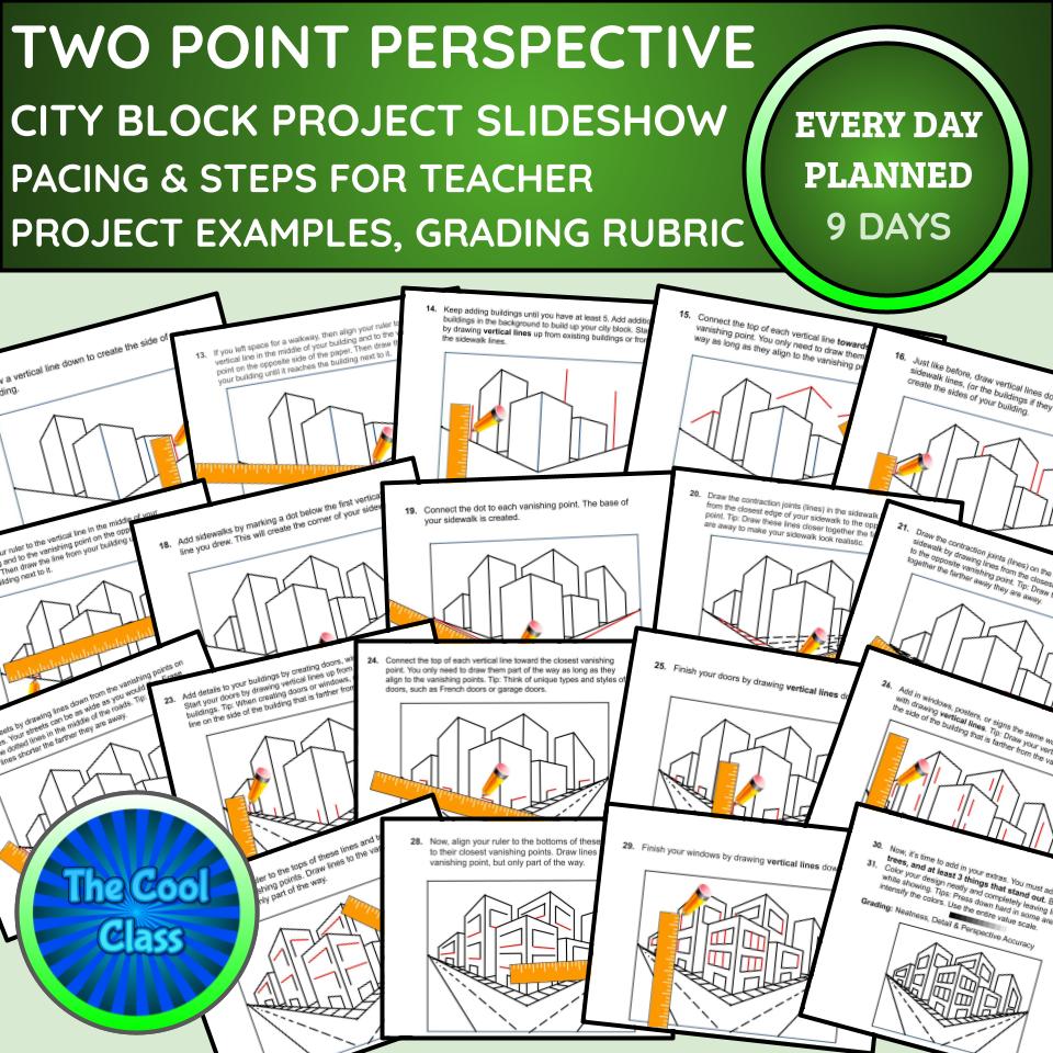 Two Point Perspective City Block Drawing Project Slideshow + Student ...