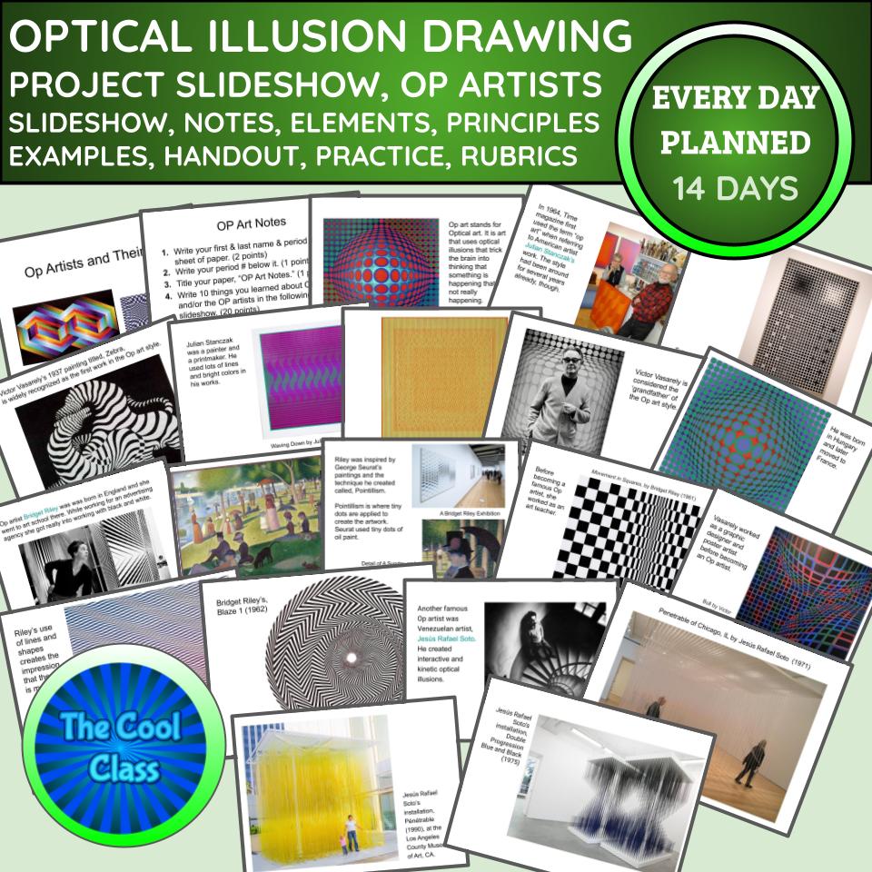 Optical Illusion Drawing Project, Practice Handouts, Op Artists Info ...