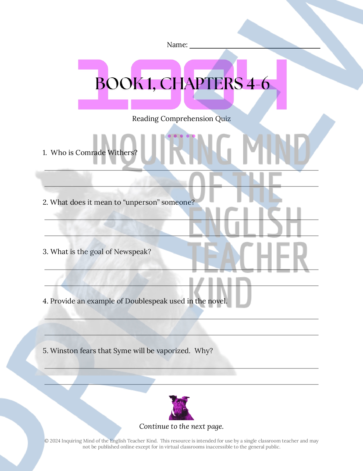 1984 by George Orwell Quiz and Answer Key Bundle for High School - Classful