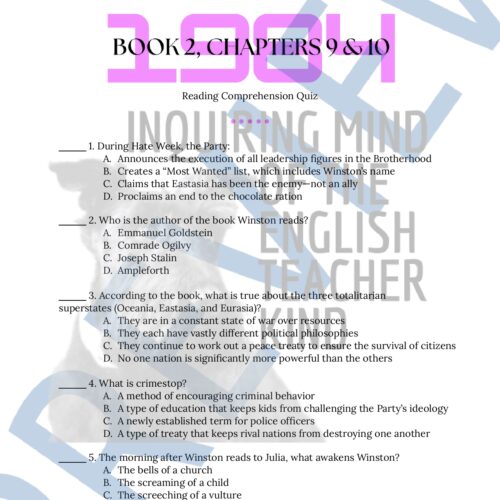 1984 by George Orwell Quiz and Answer Key Bundle for High School - Classful