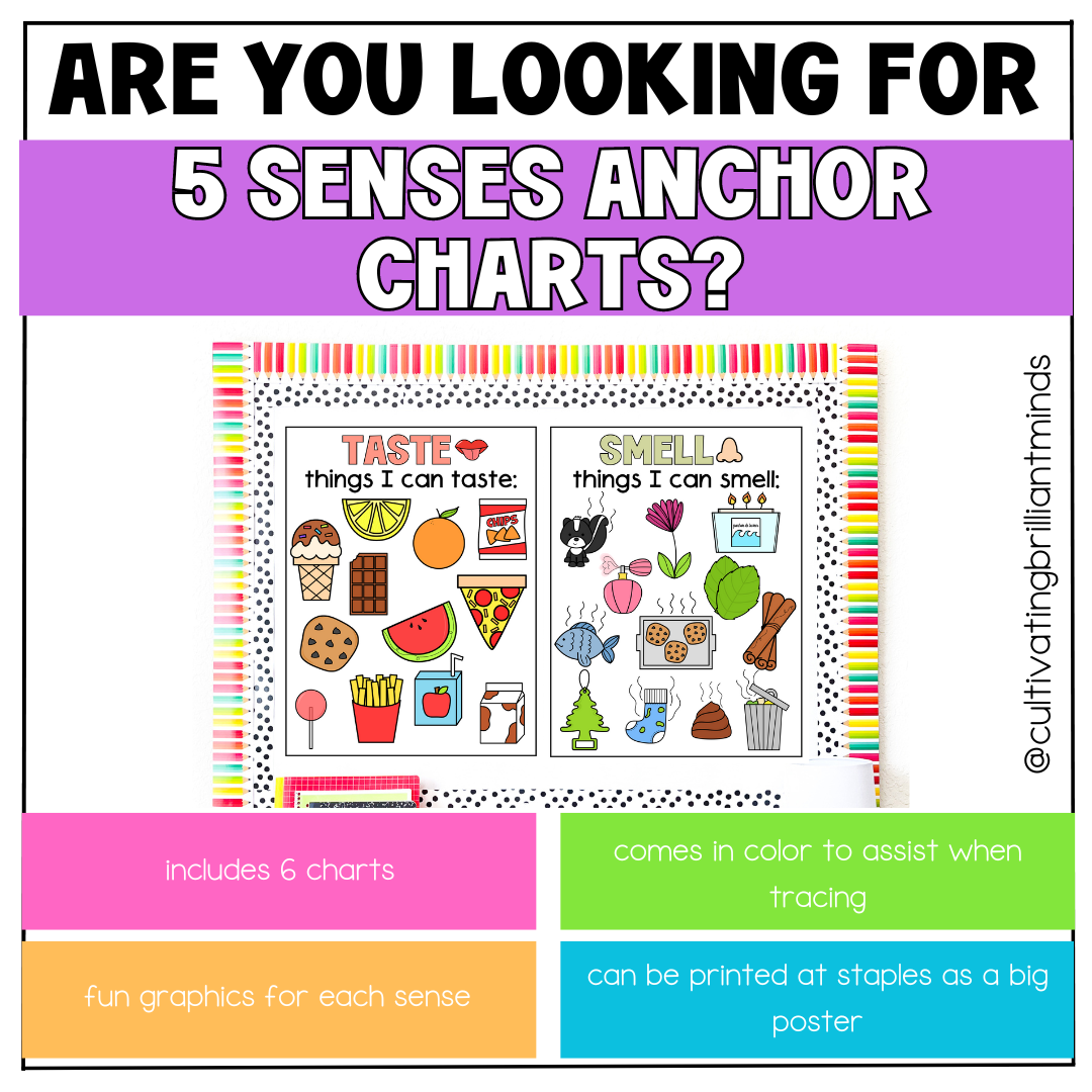 5 Senses Anchor Charts | Kindergarten Anchor Charts, First Grade ...