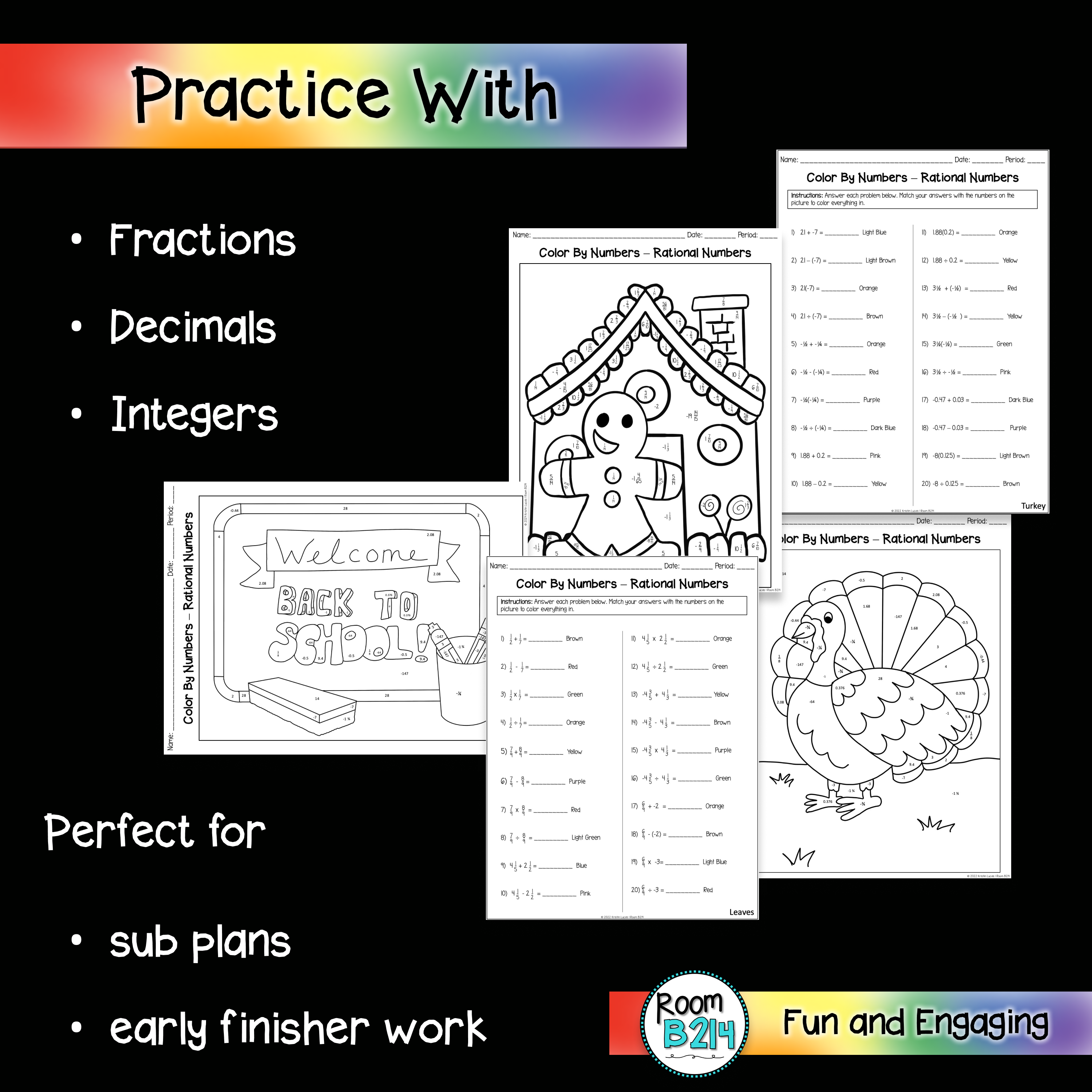 Rational Numbers Color By Number Bundle TEKS 7.3A - Classful