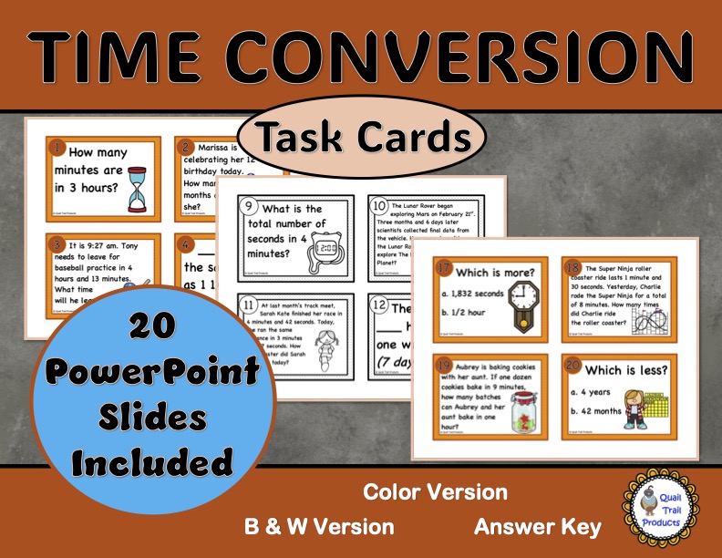 Converting Units of Time Task Cards and Power Point Slides - Classful