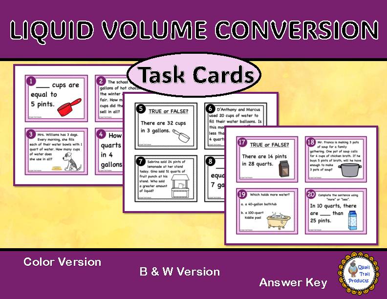 Converting Units of Liquid Volume Task Cards - Classful