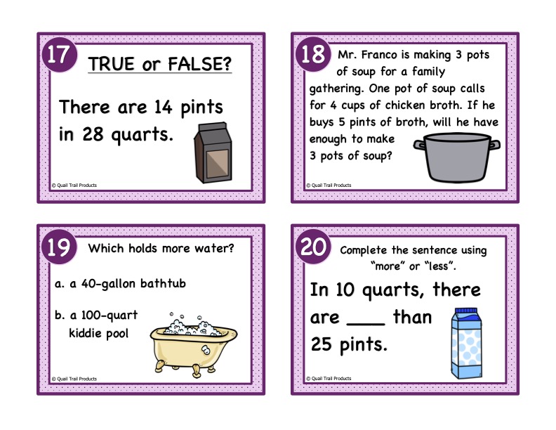Converting Units of Liquid Volume Task Cards - Classful