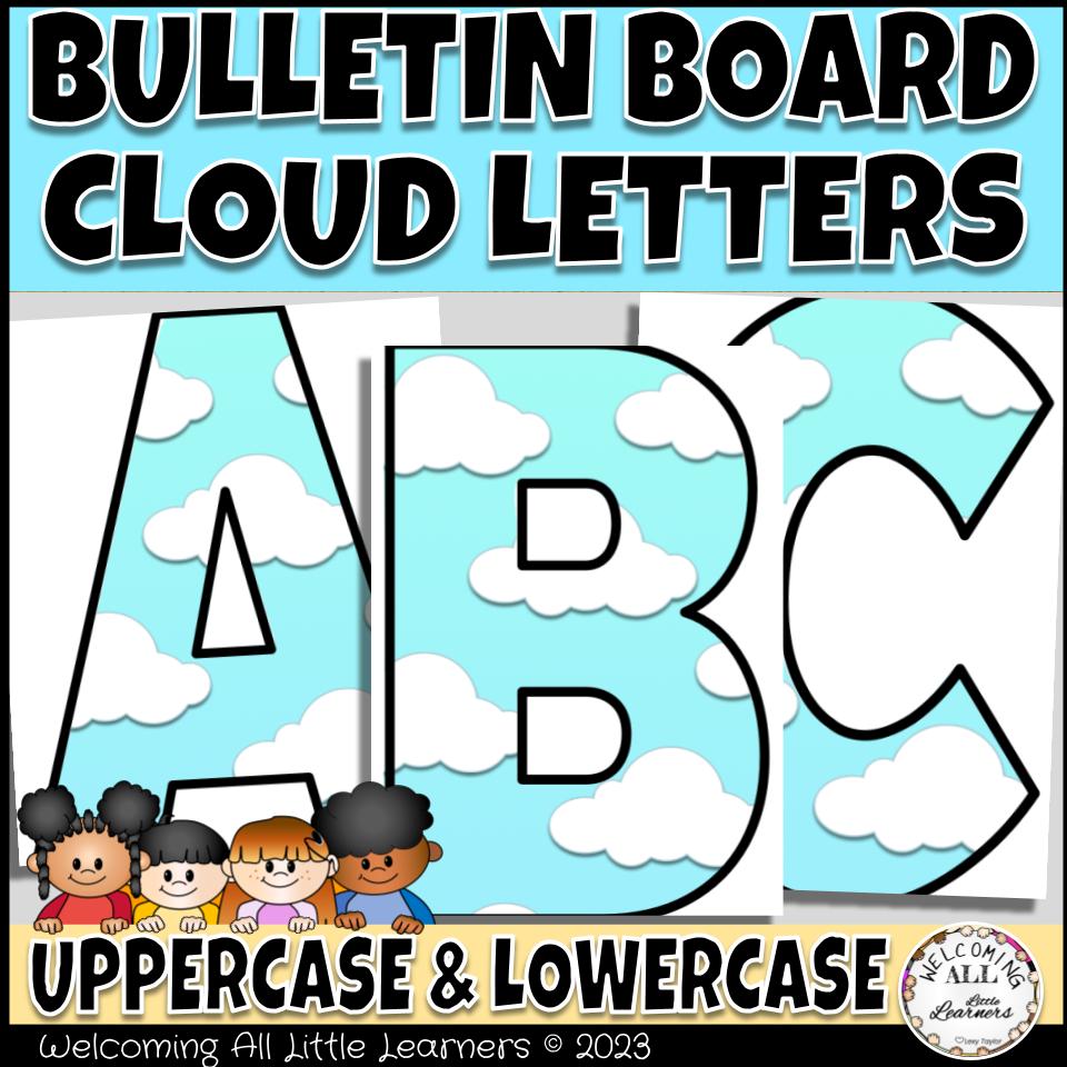 Blue Sky Cloud Theme Watercolor Decor Bulletin Board Letters, Numbers ...