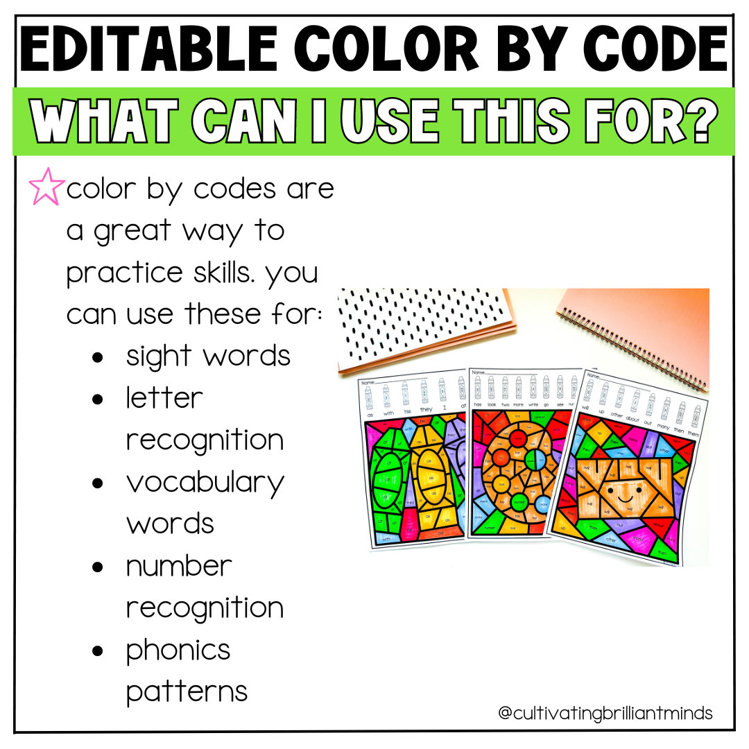 Editable Back to School Color by Code | Sight Word Practice | Morning ...