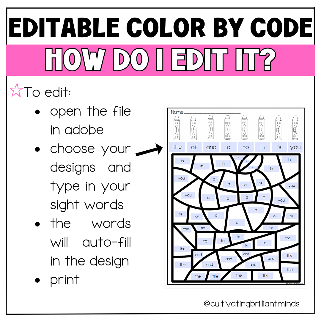 Editable Back to School Color by Code | Sight Word Practice | Morning ...