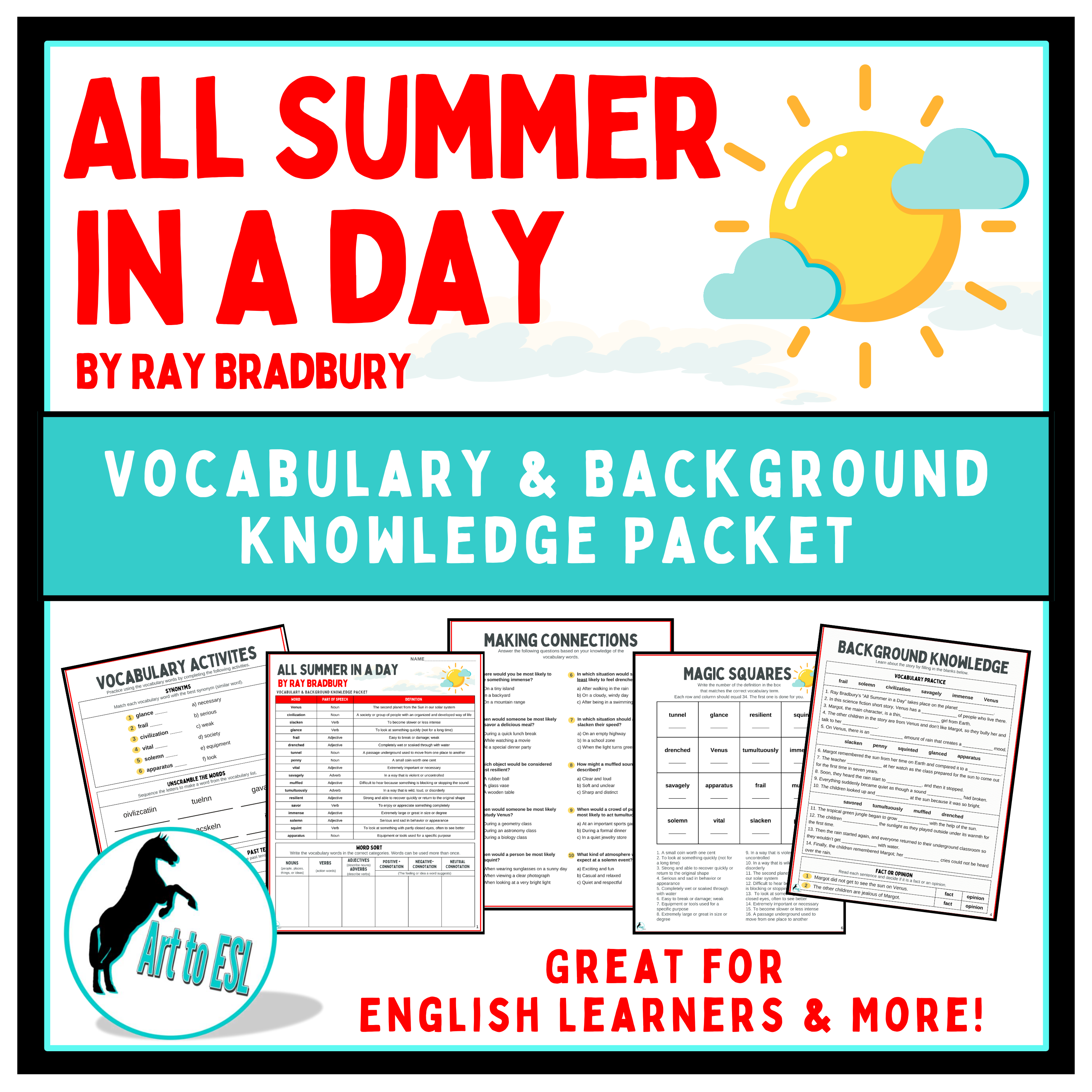 All Summer in a Day - Ray Bradbury - Vocabulary Background Knowledge ...