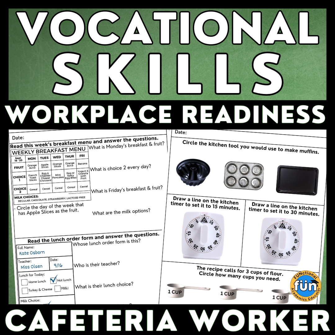 Cafeteria Worker - Vocational Skills Worksheets - Job Skills - Classful