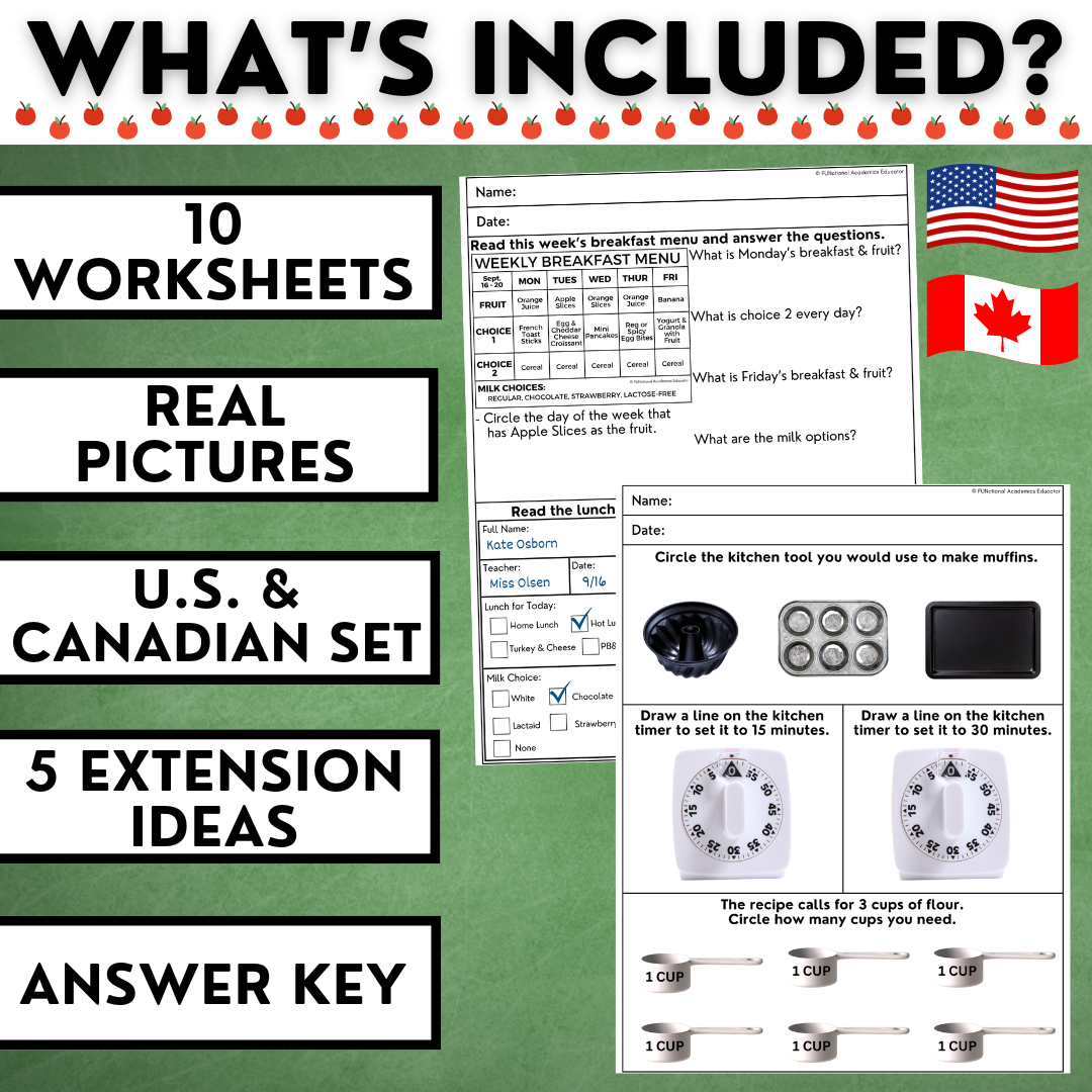 Cafeteria Worker - Vocational Skills Worksheets - Job Skills - Classful