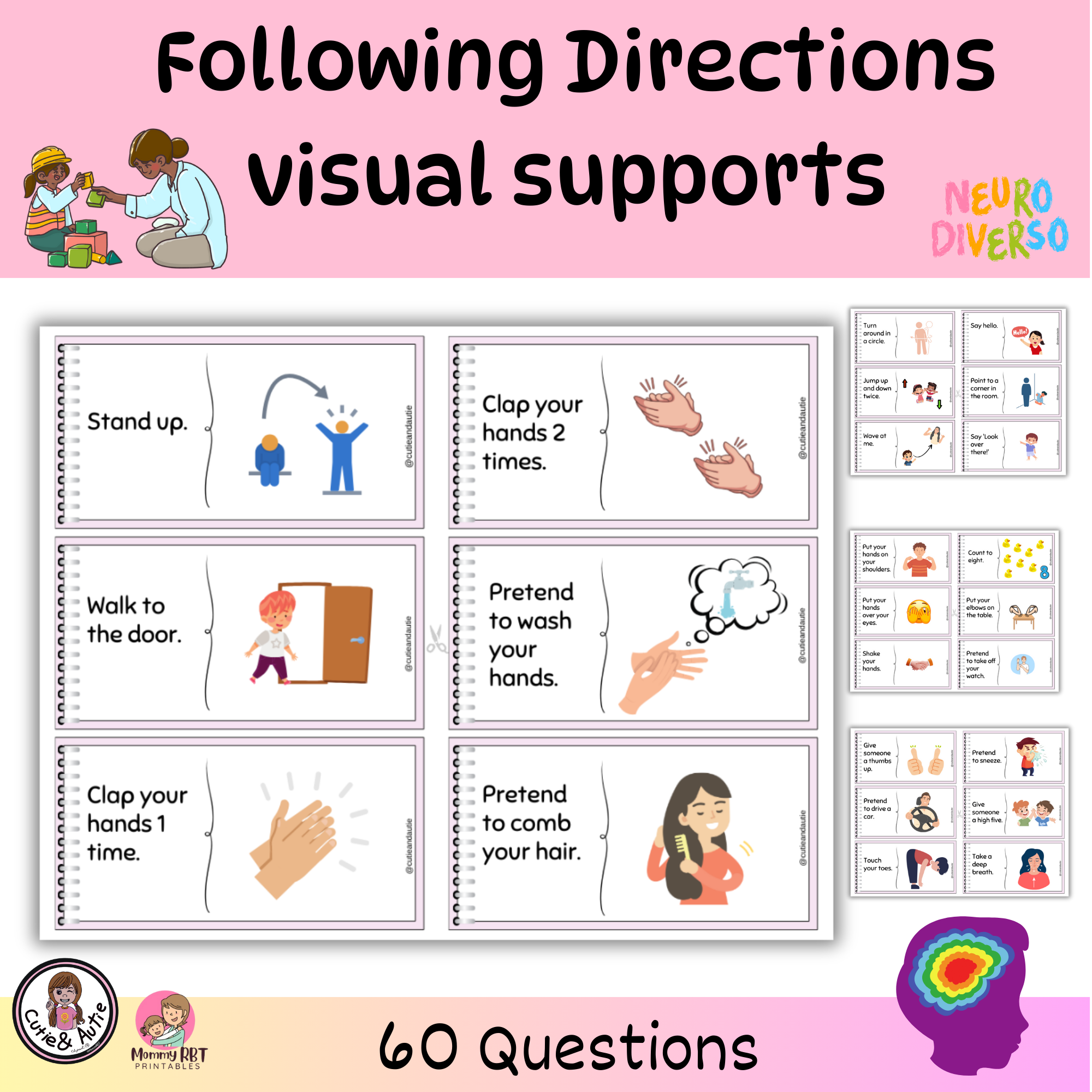 Following Directions Visual Supports - Autism - 60 questions - Classful