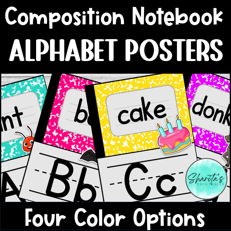 Composition Notebook Themed Decor Alphabet Posters - Classful