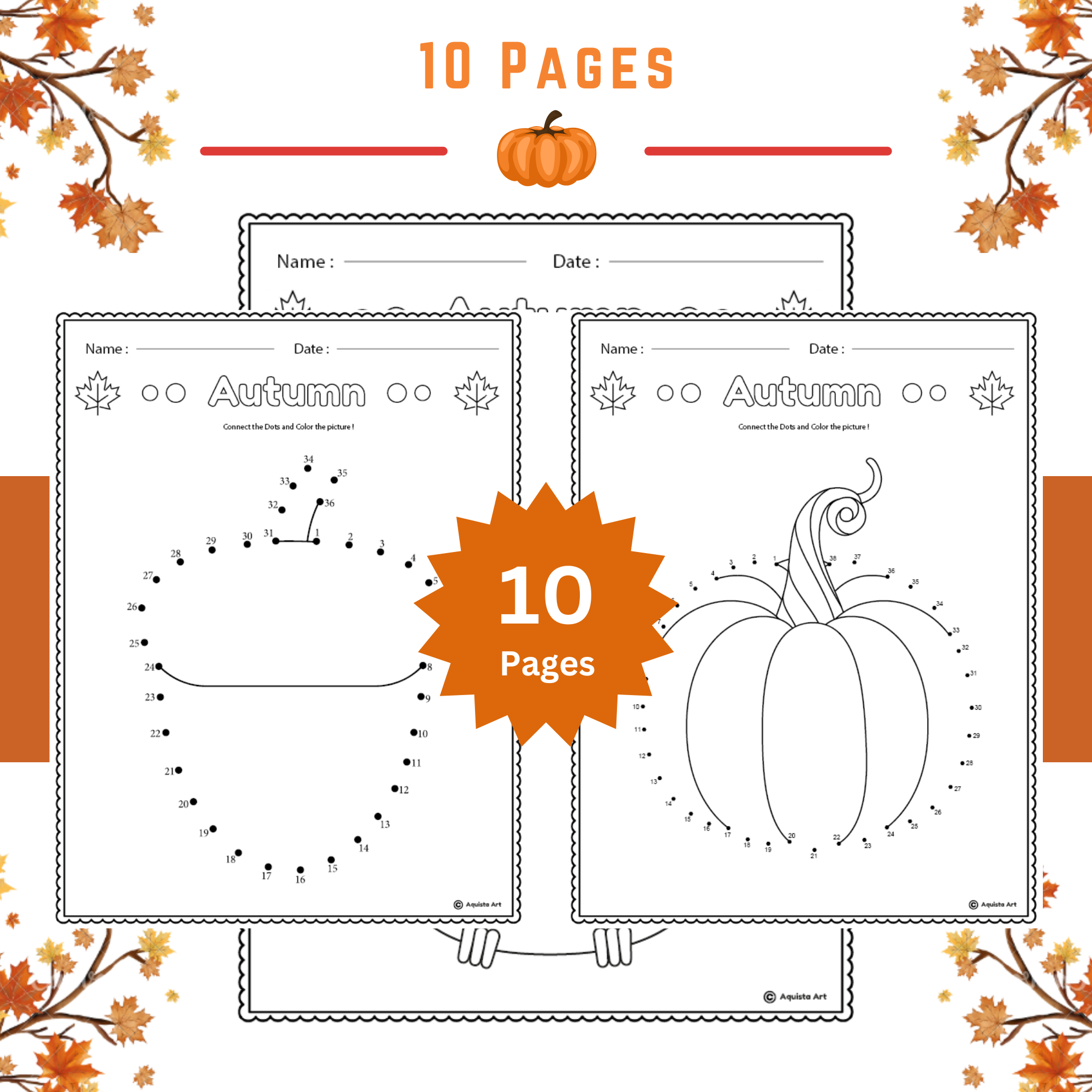 Fall Dot to Dot Drawing Activity Printables- Autumn Connect the Dots ...