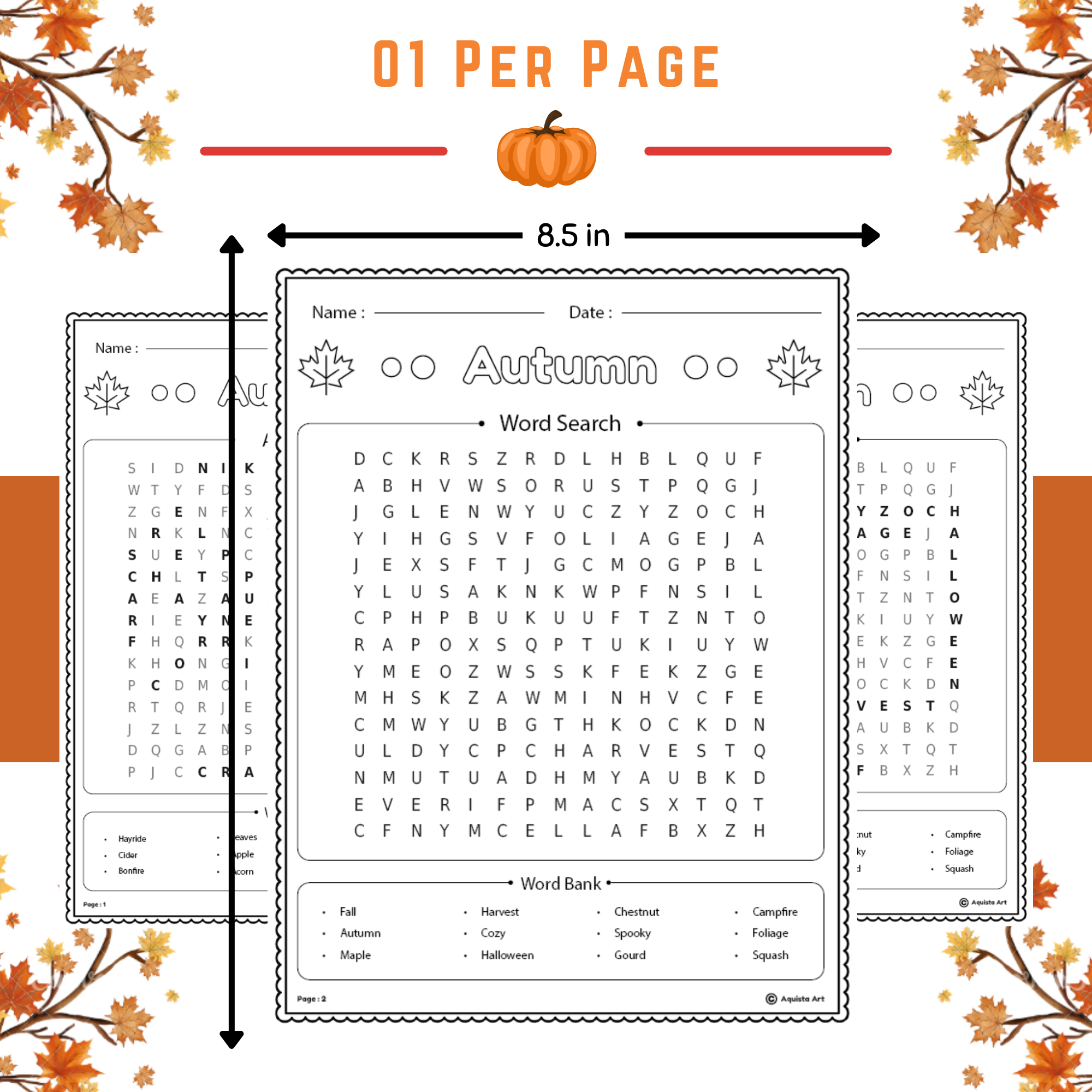 Autumn Word Search Puzzle Worksheets- Engaging Fall Vocabulary Activity ...