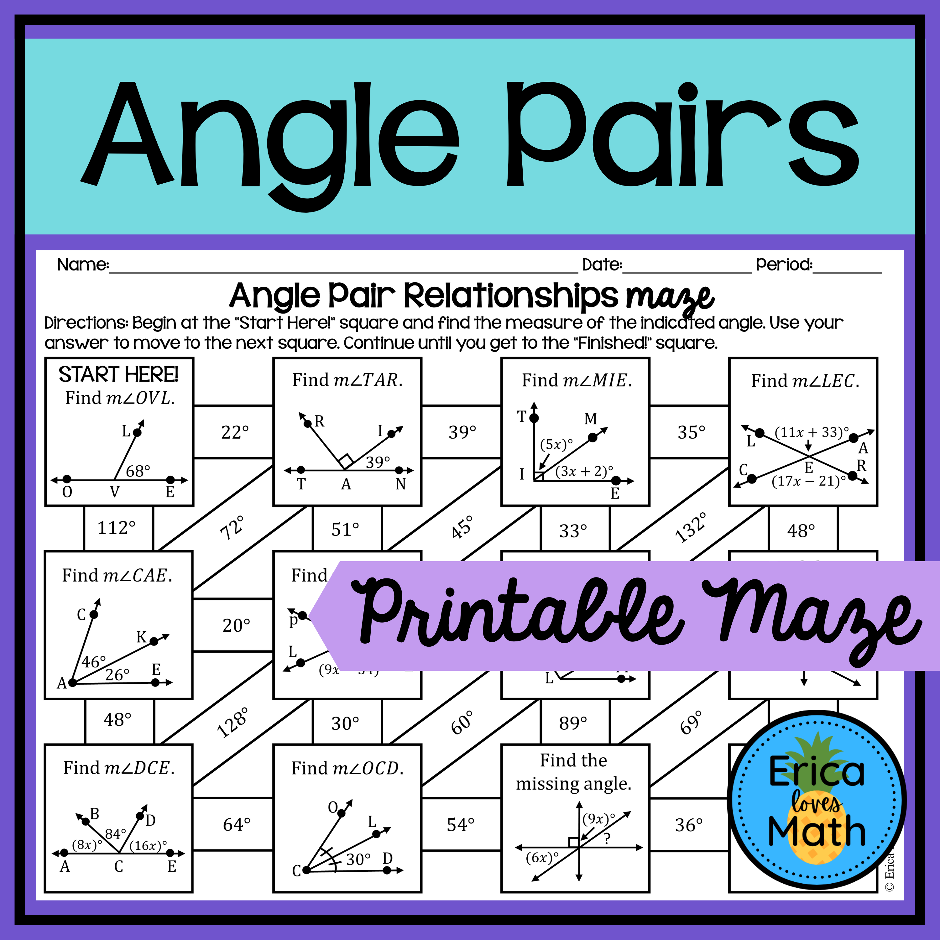 Angle Pair Relationships Activity Maze - Classful
