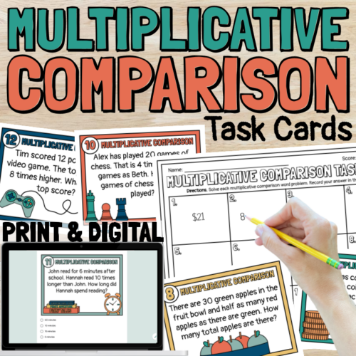 Multiplicative Comparison Word Problem Practice Task Cards PRINT and ...