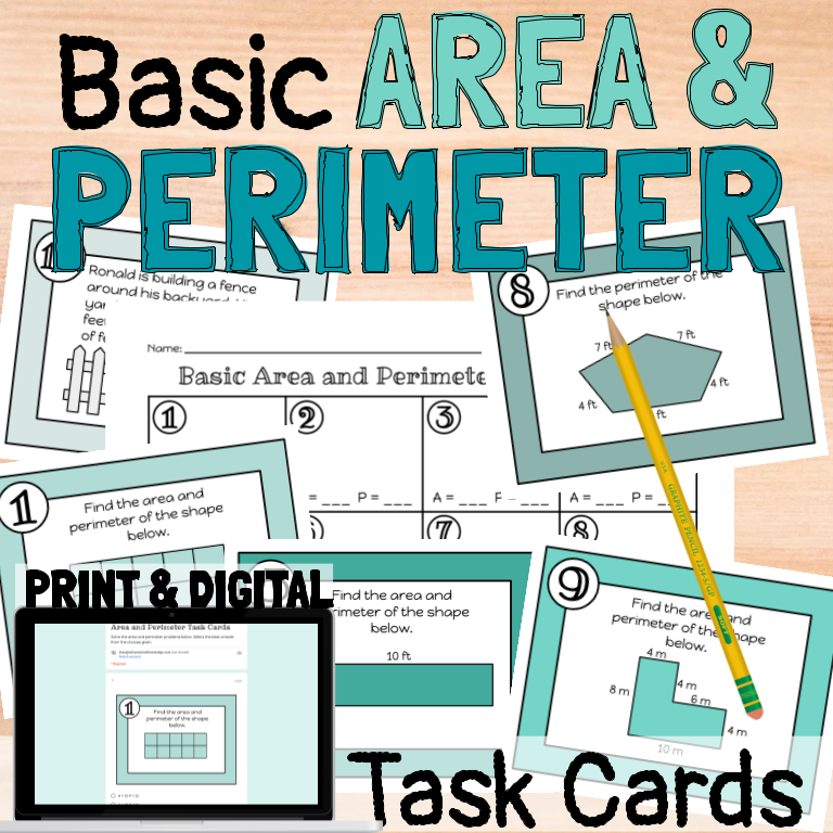 Basic Area and Perimeter Practice Task Cards PRINT and DIGITAL - Classful