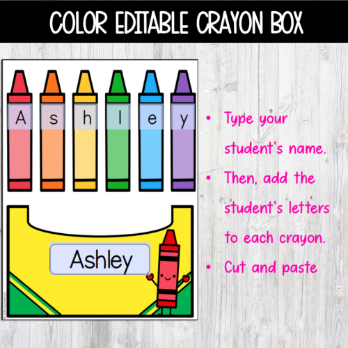 Crayon Box Name Craft Back to School Editable Names Bulletin Board ...