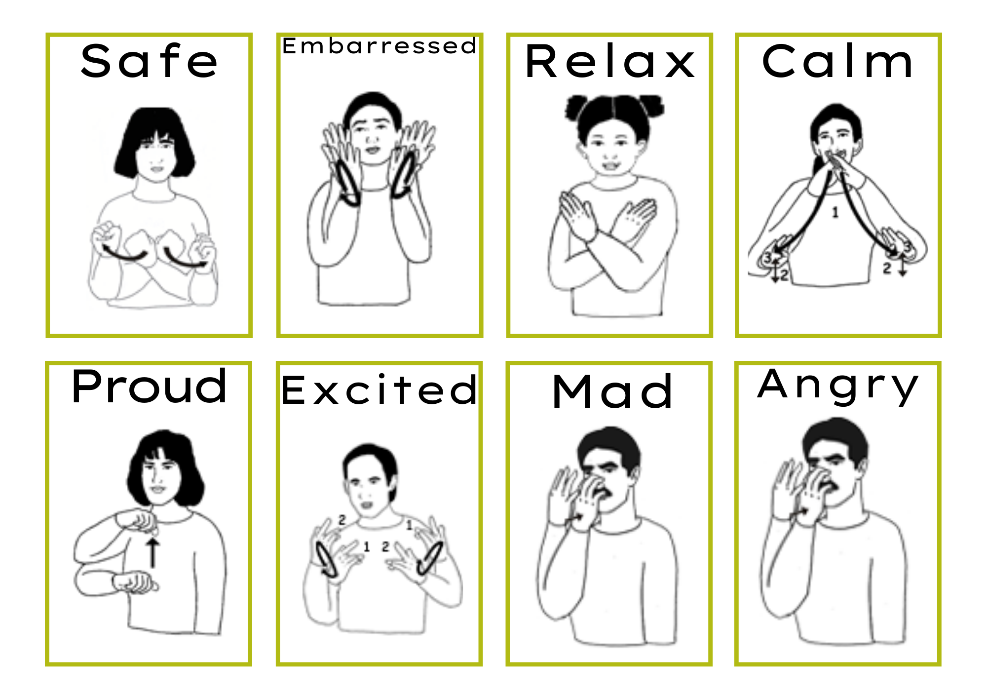 ASL Feelings Flashcards B/W & Color Boarders - Classful