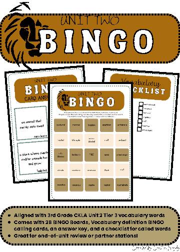 CKLA Grade 3 Unit 2 - Animal Classifications Vocabulary BINGO - Classful