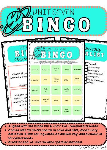 CKLA Grade 3 Unit 7 - Our Solar System Vocabulary BINGO - Classful
