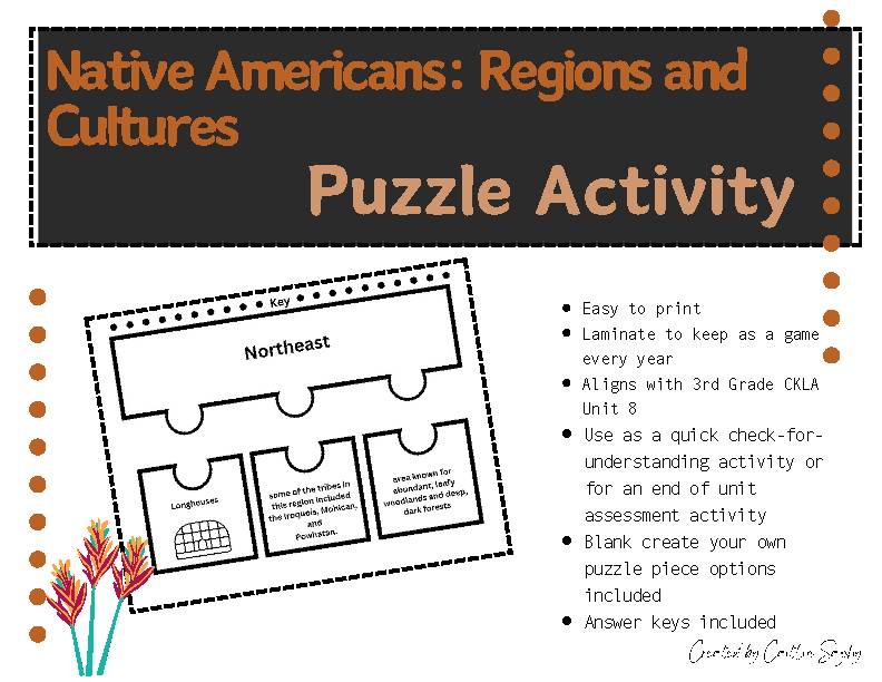 CKLA Grade 3 Unit 8- Native Americans- Regions and Cultures Unit Puzzle ...