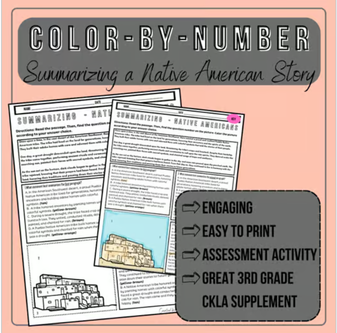 Supplemental CKLA Unit 8 Color by Number Summarizing Native Americans ...