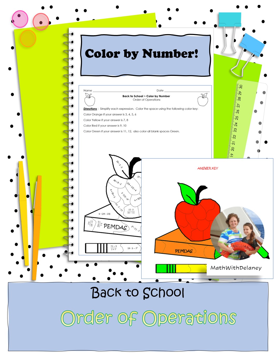 Back to School ~ Order of Operations (PEMDAS) ~ Color by Number - Classful