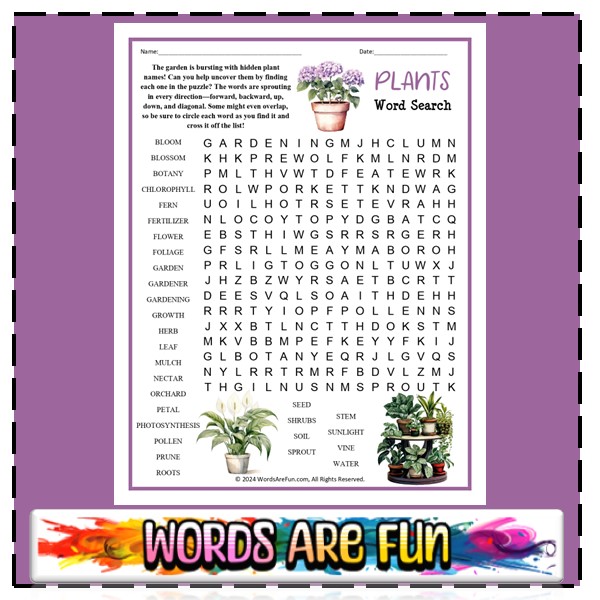 PLANTS Word Search Puzzle Handout Fun Activity - Classful