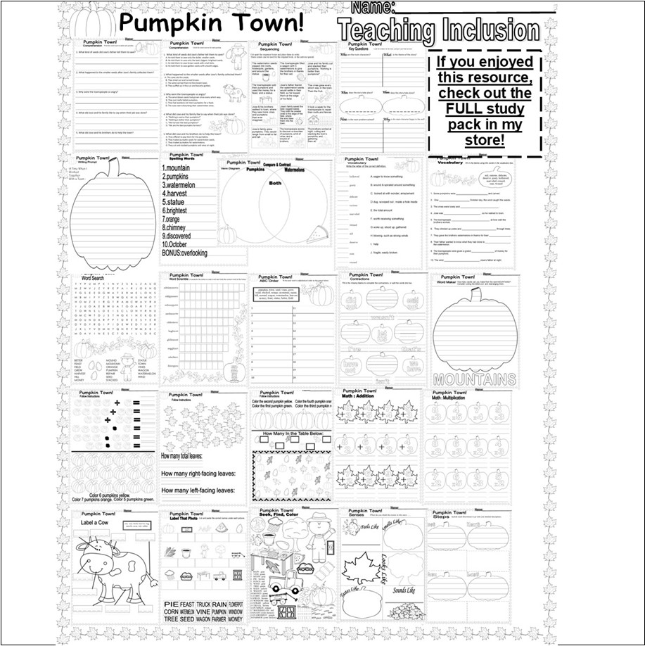Pumpkin Town! Fall Reading Comprehension Quiz & Story Sequencing ...