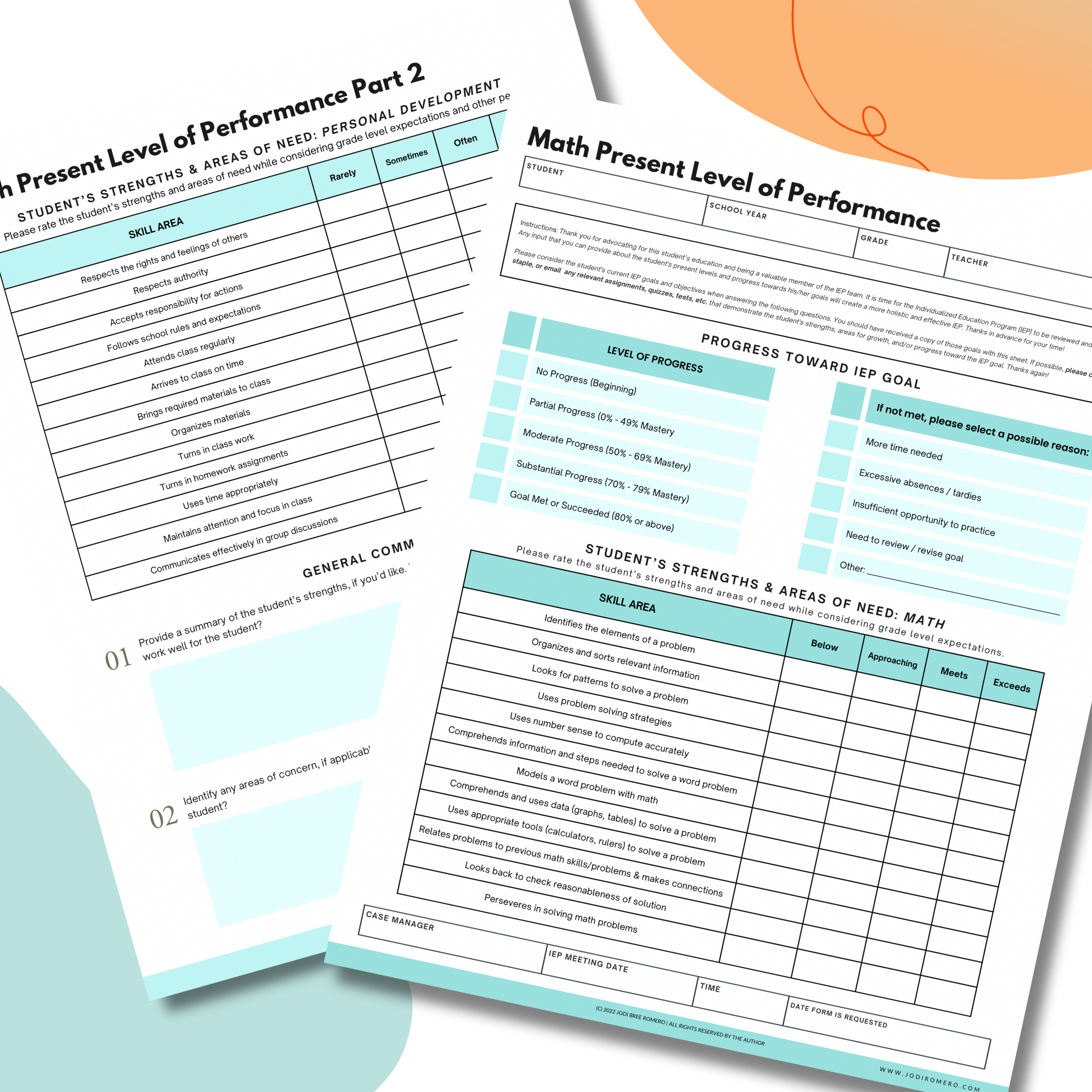 IEP Present Level of Performance Form - Math - Classful