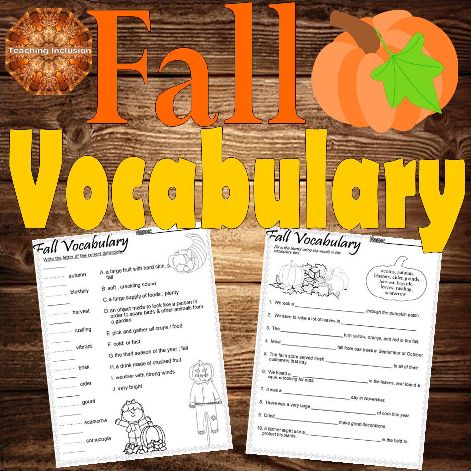 Fall Autumn Vocabulary Definition & Fill in the Blank NO PREP ...