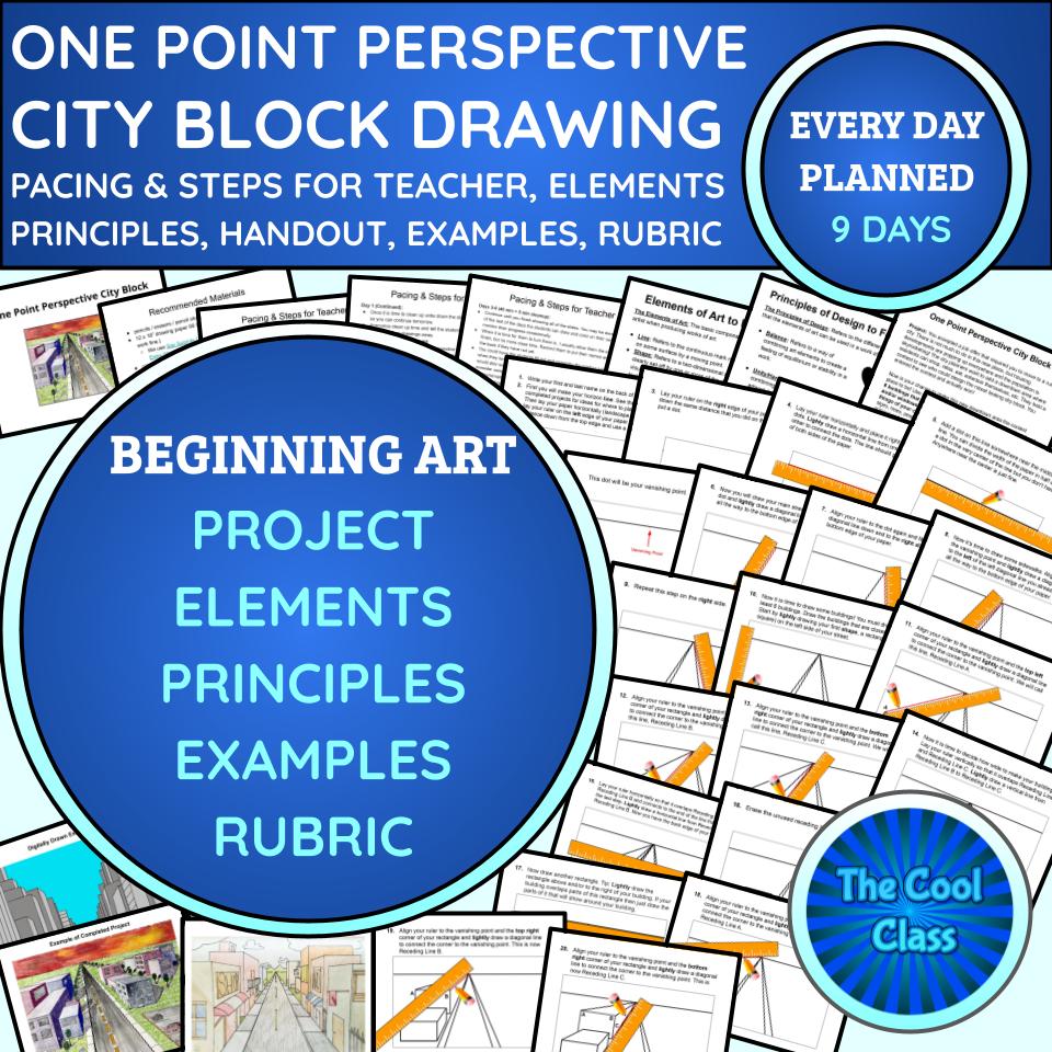 One Point Perspective City Block Drawing Art Project Step by Step ...