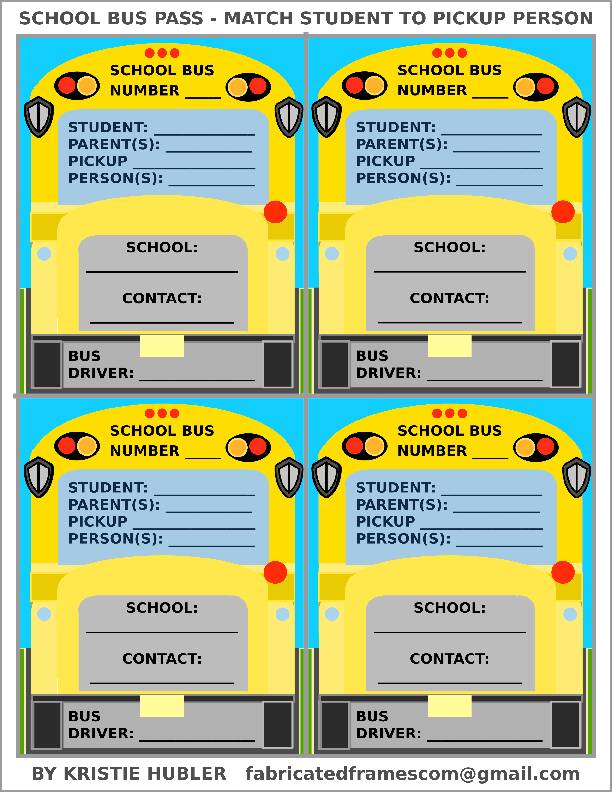 4 School Bus Name Tags For Student And Pickup Person 4x5 Size Letter ...