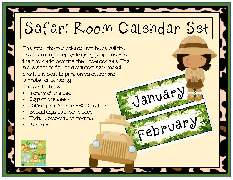 Safari Classroom Calendar Set - Classful