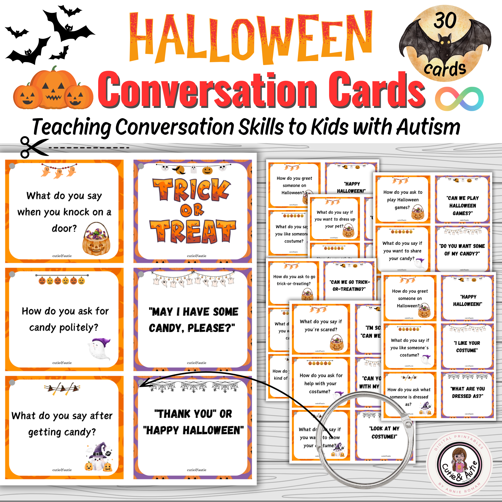 30 Conversation Cards for Kids with Autism/ speech therapy /special ...