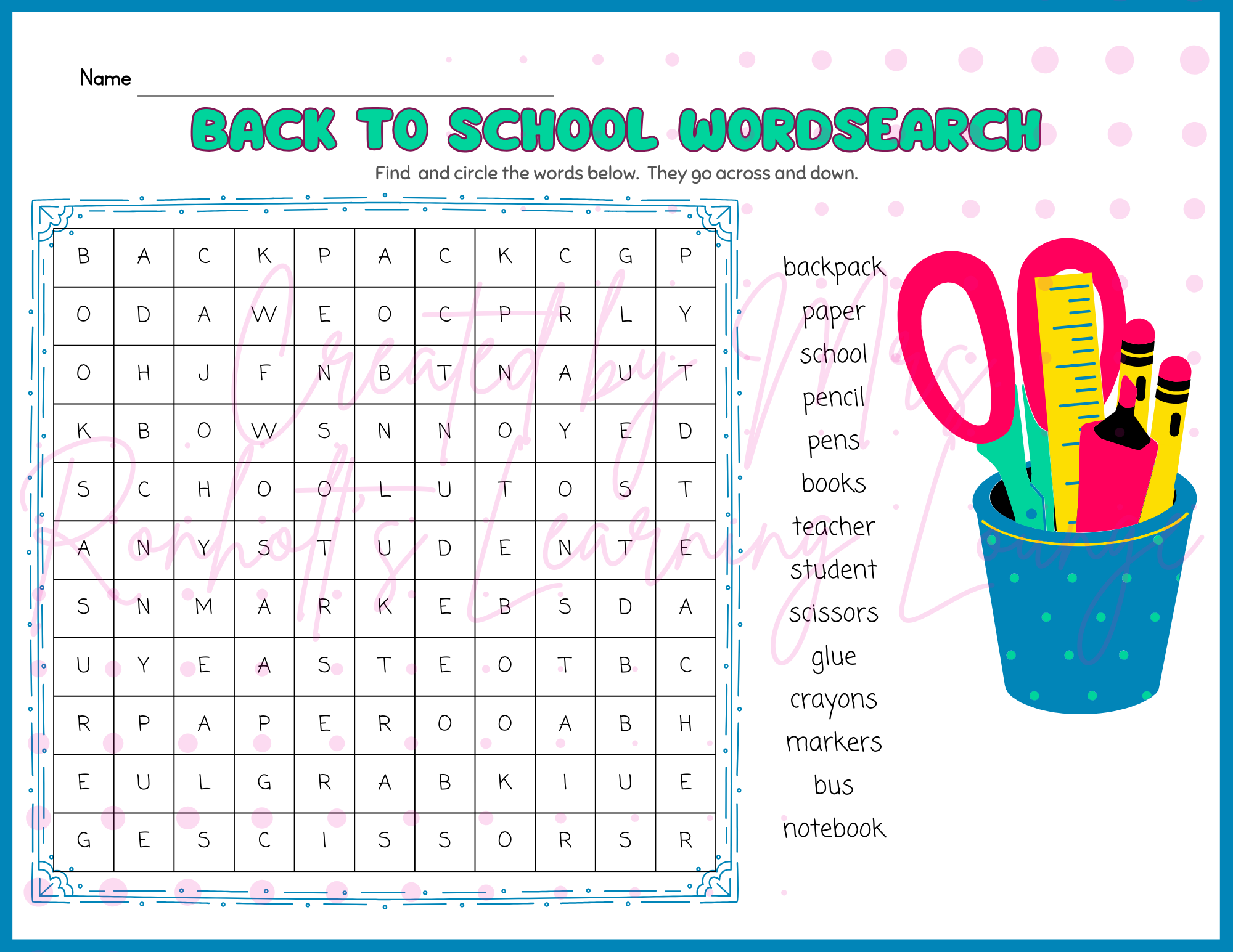 Back To School Word Search Puzzles For Kids