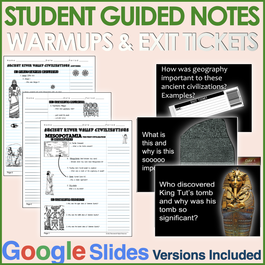 Ancient River Valley Civilizations Unit- PPTs, Worksheets, Guided Notes ...