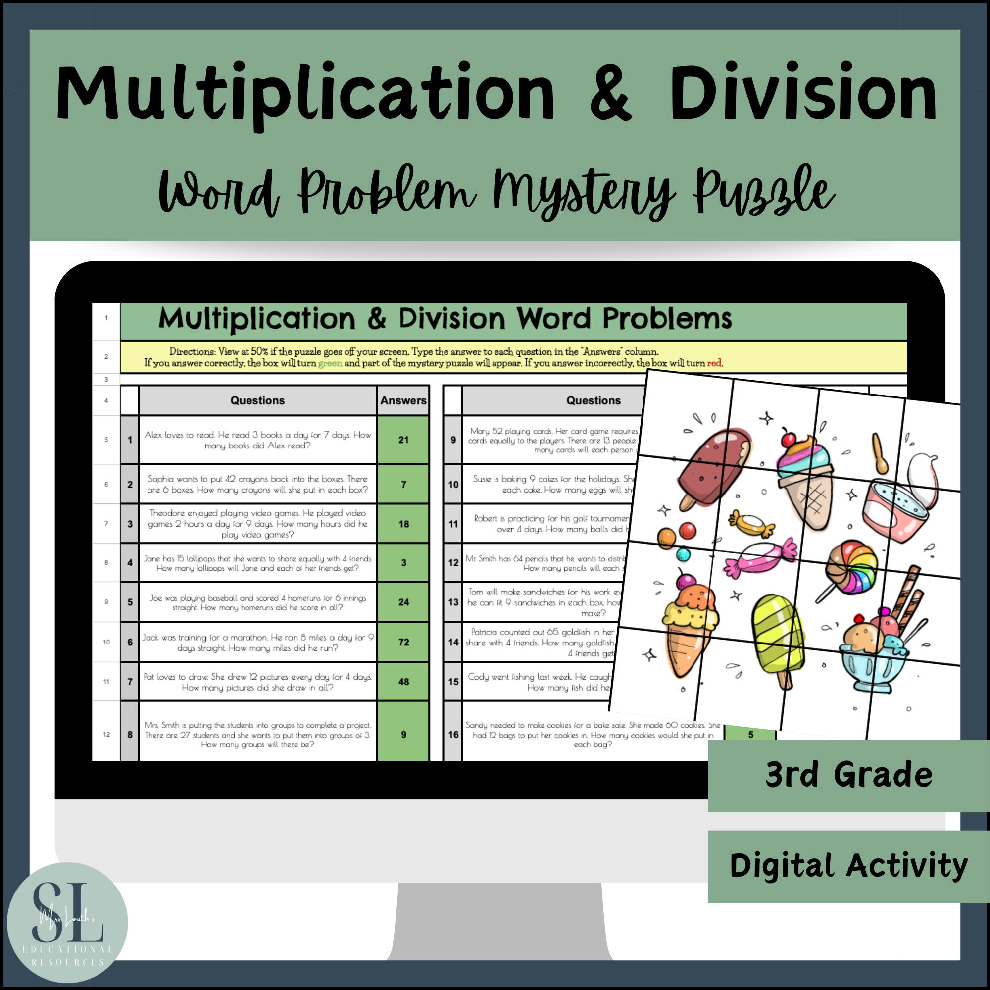 Multiplication and Division Word Problem Mystery Puzzle - Classful