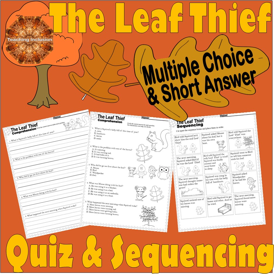 The Leaf Thief Fall Reading Comprehension Test Quiz & Sequencing ...
